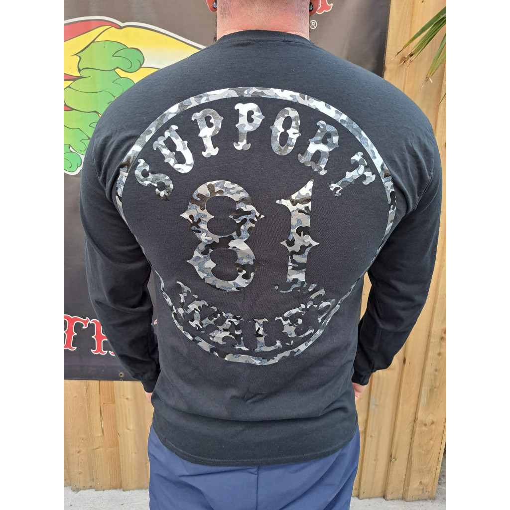 Support-81 Southwest Wales black long sleeve Tshirt with black camo ...