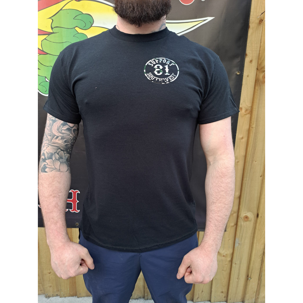 Support-81 Southwest Wales black Tshirt with green camo - Hells Angels ...